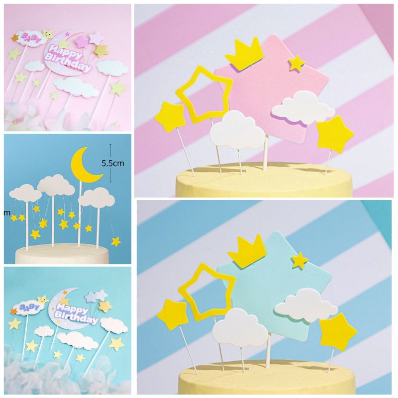 READY STOCK - Cute Star Cloud Foam Cake Topper (1 set, Self DIY ...