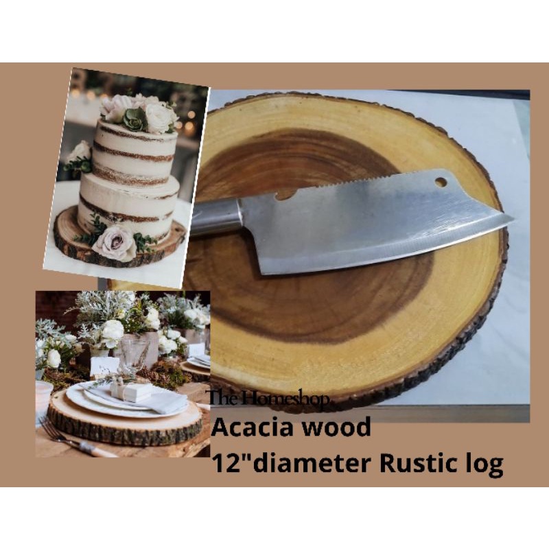 MULTIPURPOSE WOOD LOG/CHEESE BOARD/CHOPPING BOARD /CAKE STAND/12"RUSTIC ...