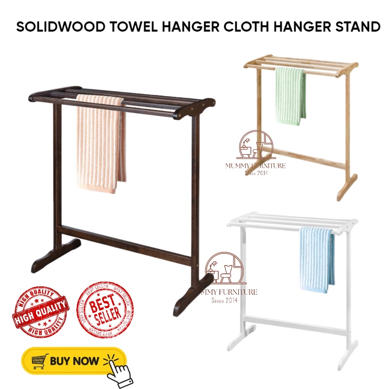 Wooden Towel Rack Simple Solid Wood Hanger Rack Stand Rak Penyidai Rak ...