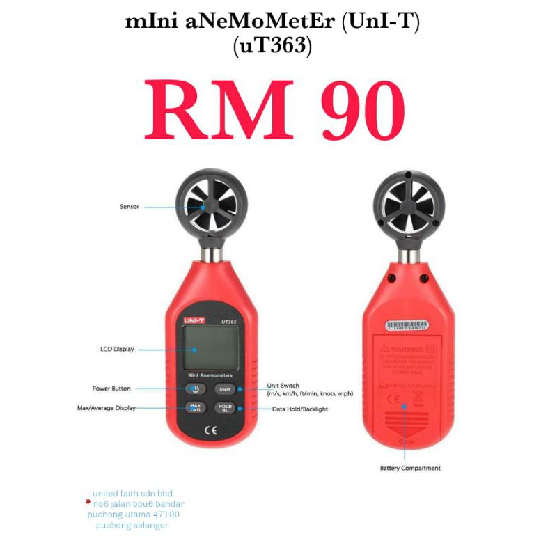 UNI-T UT363 Mini Anemometer (Temperature & Wind Speed) | Shopee Malaysia