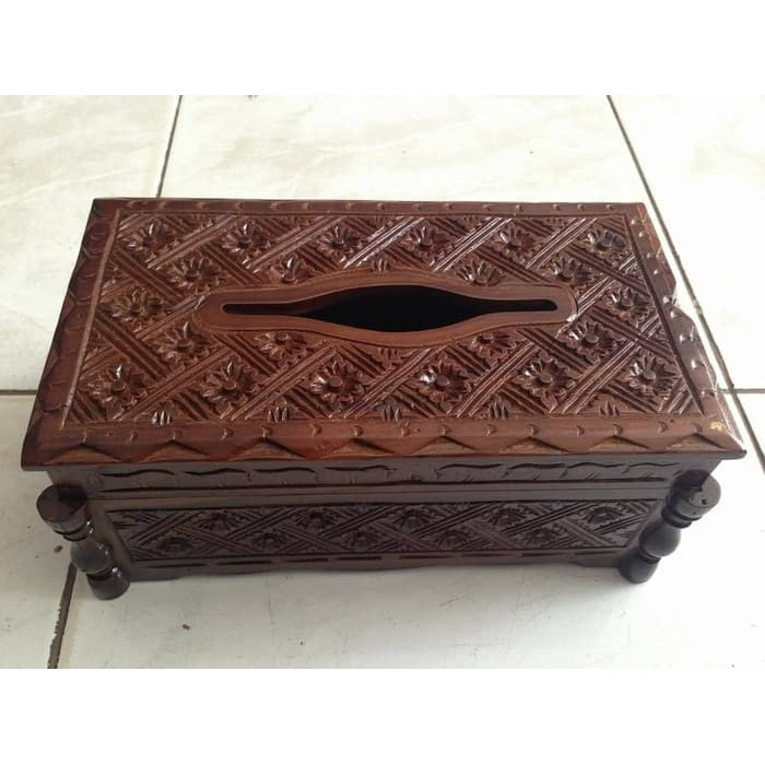 KAYU Large Carved Tissue Holder, Teak Wood Tissue Holder, Tissue Box ...