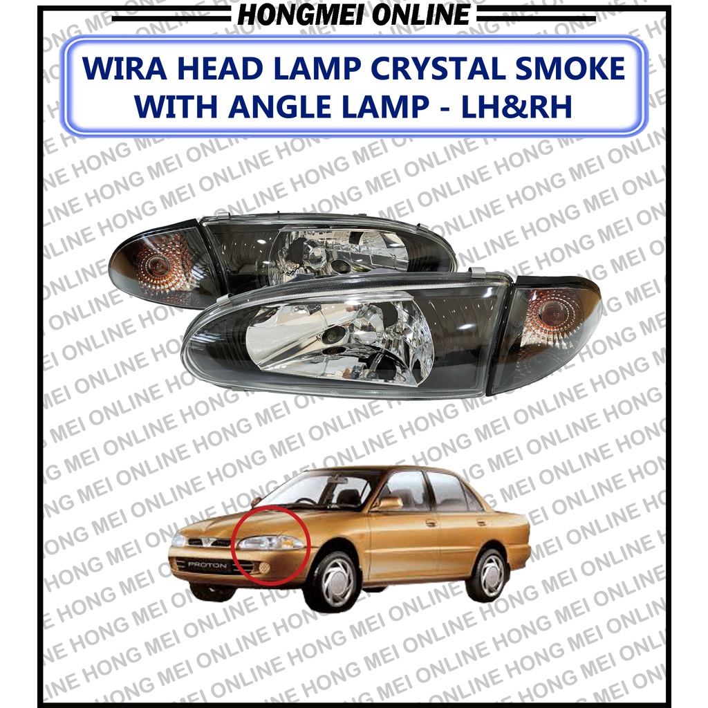 Proton Wira Head Lamp Crystal Smoke With Angle Lamp (With Or Without H4 ...