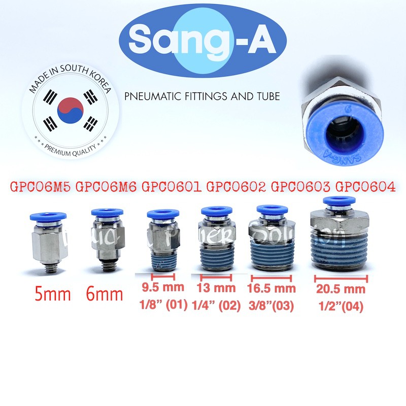 "Sang-a" GPC 4,6,8,10,12,16mm, Pneumatics PC One-Touch Air Fitting ...