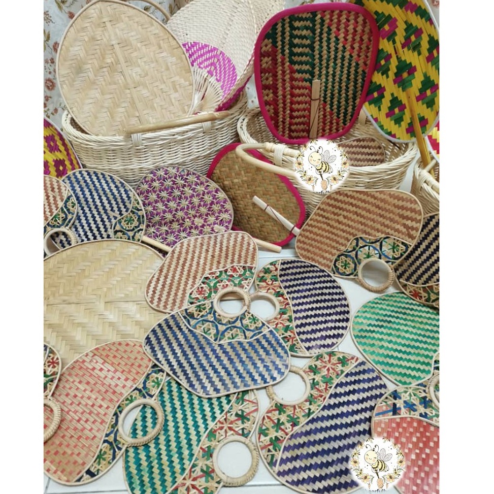 [Cheerfulbee] Asian Vintage Handmade Bamboo Fan Batik Fan Decor Art ...