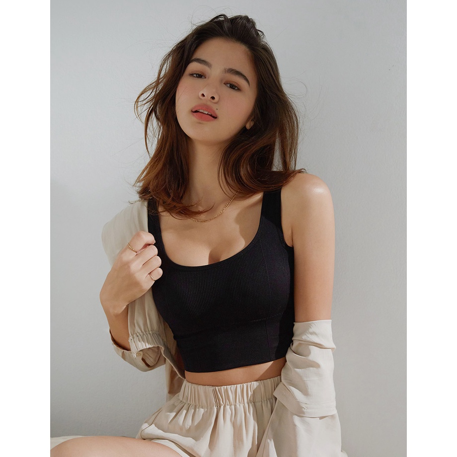 AIR SPACE Beyond Basic U-Neck Ribbed Bralette (With Padding) | Shopee Malaysia