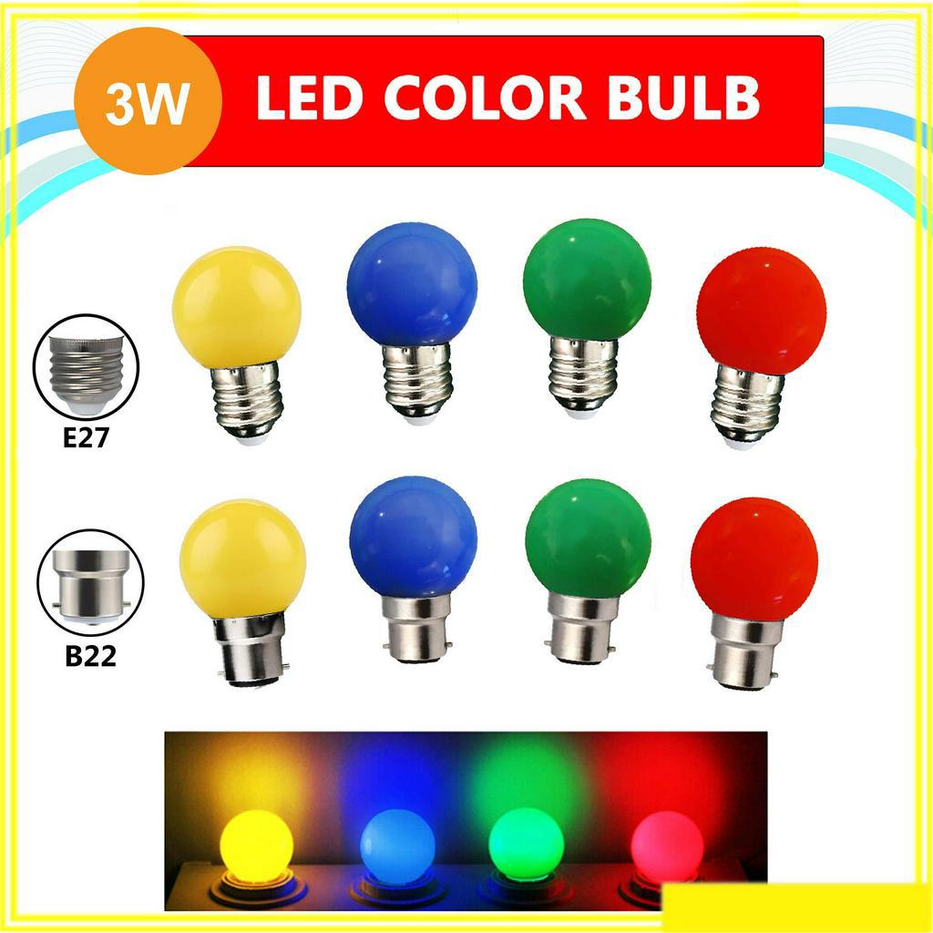 LED COLOUR BULB B22 E27 3W G45 SMD MENTOL RAYA LAMPU HIASAN WARNA WARNI ...