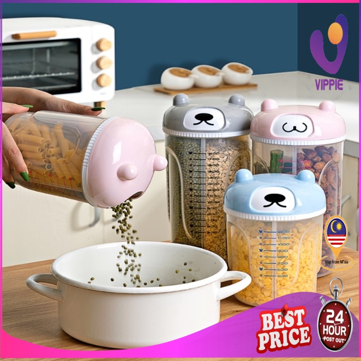 VIPPIE 3 Grids Rotating Plastic Cereal Dispenser Storage Box Flour ...