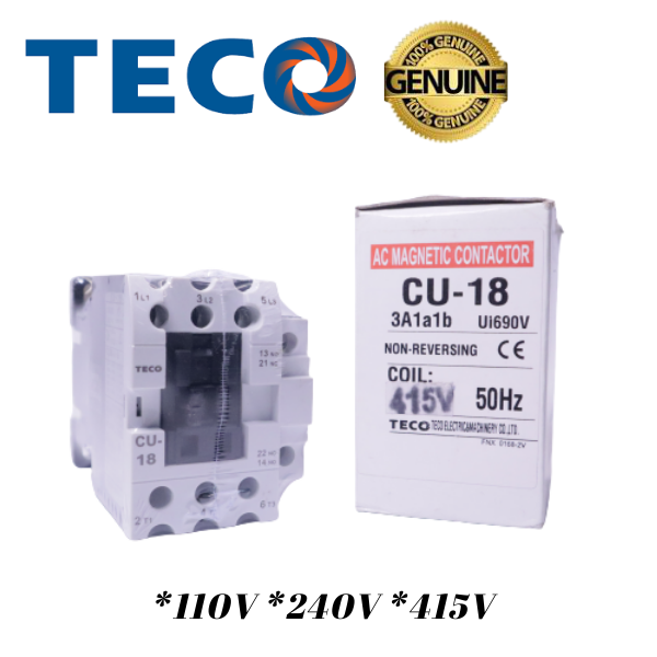 TECO ( CU-18T ) 35A 1a1b AC Magnetic Contactor 3Pole 240V/ 110V/ 415 VAC | Shopee Malaysia