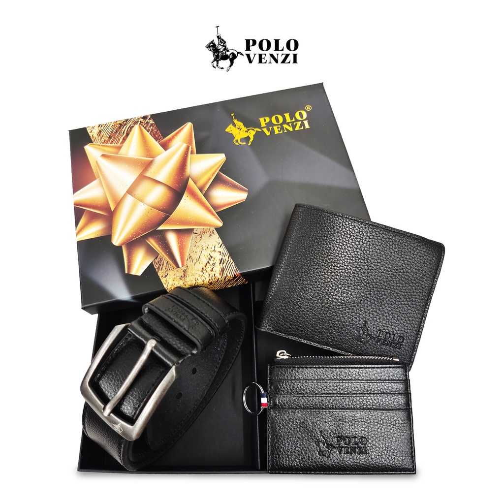 POLO VENZI Men's Belt + Multi-Card Wallet + Card Holder + Gift Box Set ...