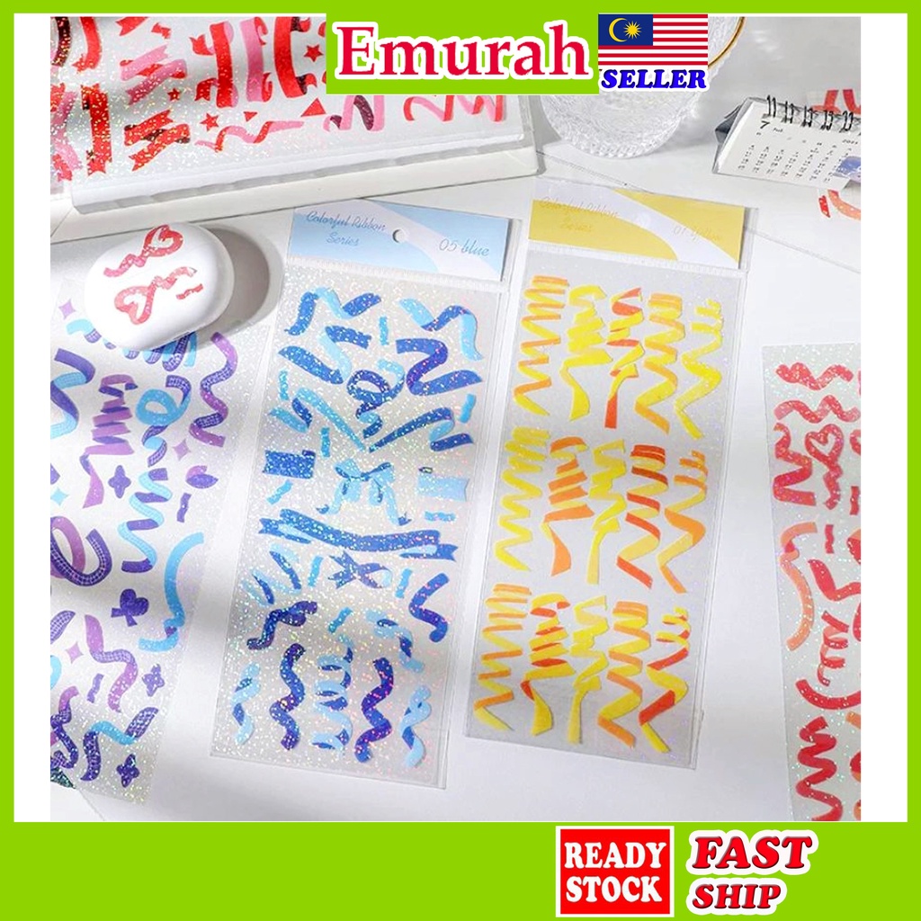 Colorful Ribbon Sticker label (1 sheet) DIY Korean Decoration Stickers ...
