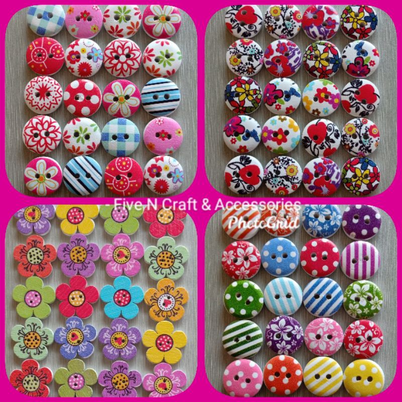 💥100PCS💥READY STOK Flower Grid Mixed Pattern Wooden Button/butang kayu ...