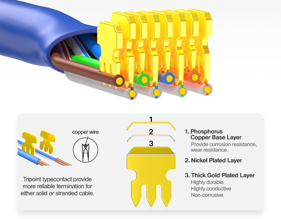 AMPCOM CAT6 RJ45 Connectors, RJ45 Modular Plug Connector UTP 50μ Gold ...