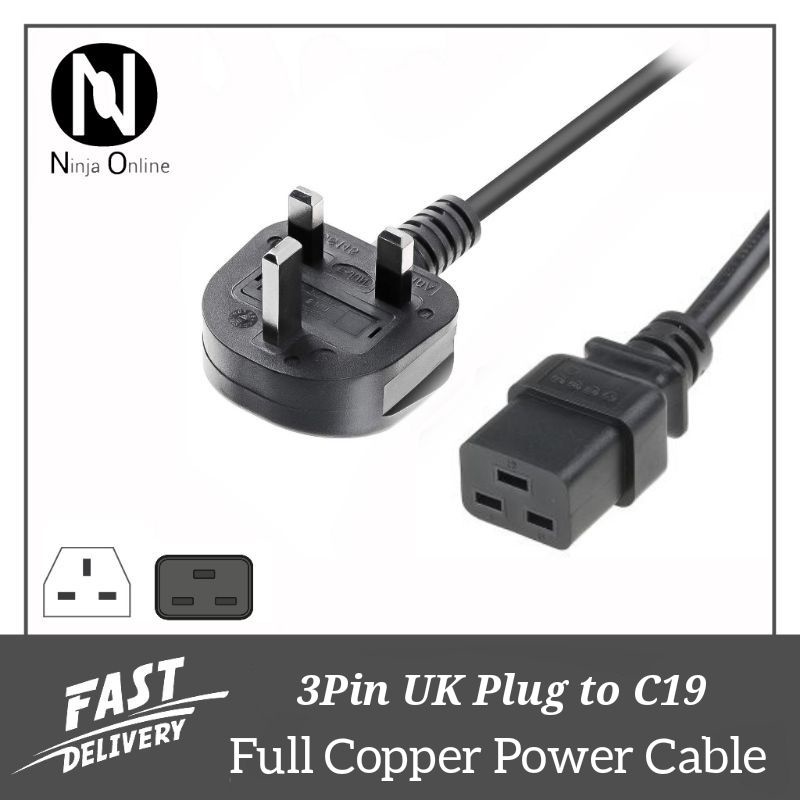 3Pin UK Plug to C19 Full Copper Power Cable / Power Cord ( 1.8M , 3M ...
