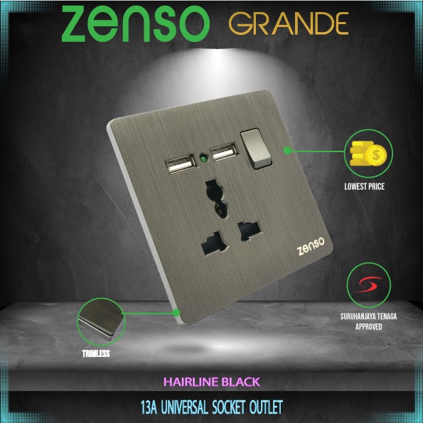 Zenso Grande Switches & Socket - Hairline Black #13asocket # ...