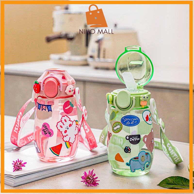NINO MALL READY STOCK 400ml Stickers Water Bottle with Straw Cute ...