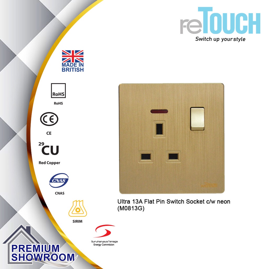 ReTouch Ultra 13A Flat Pin Switch Socket c/w neon (M0813G) | Shopee ...