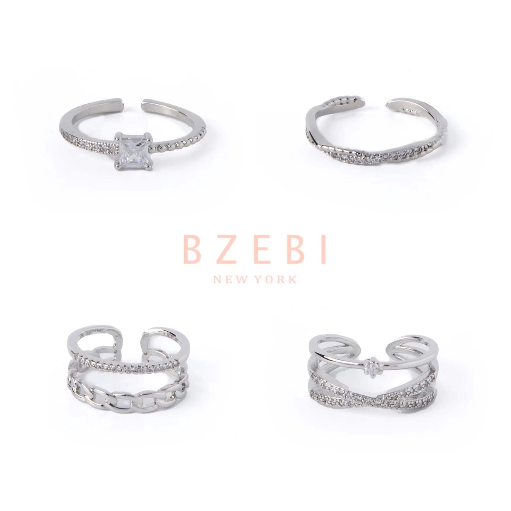 BZEBI Platinum Plated Adjustable Open Ring with Zircon for Women ...