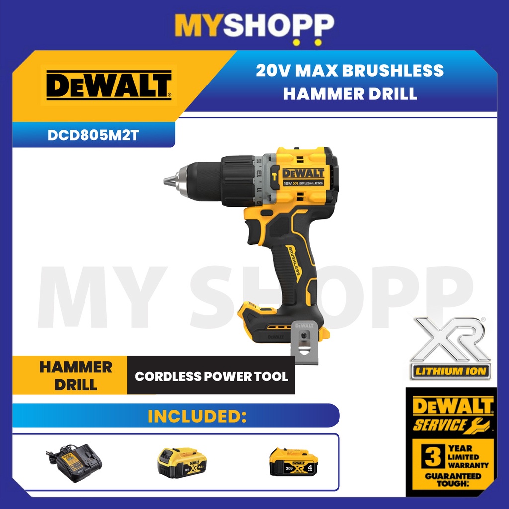 DEWALT DCD805M2T-B1 13mm ( 1/2" ) 18/20V MAX* XR® Brushless Cordless ...