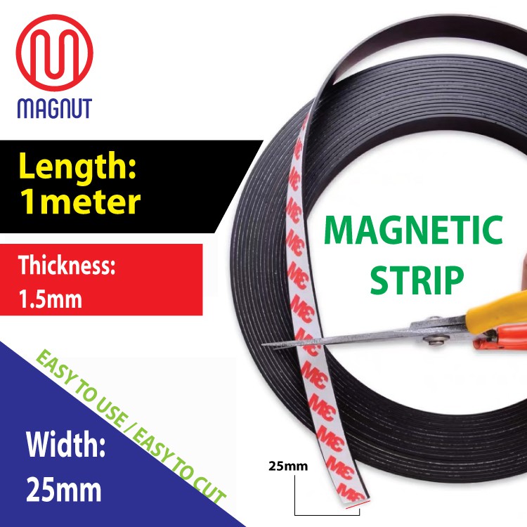 1meter * 25mm / thickness: 1.5mm self Adhesive Flexible Magnetic Bar ...