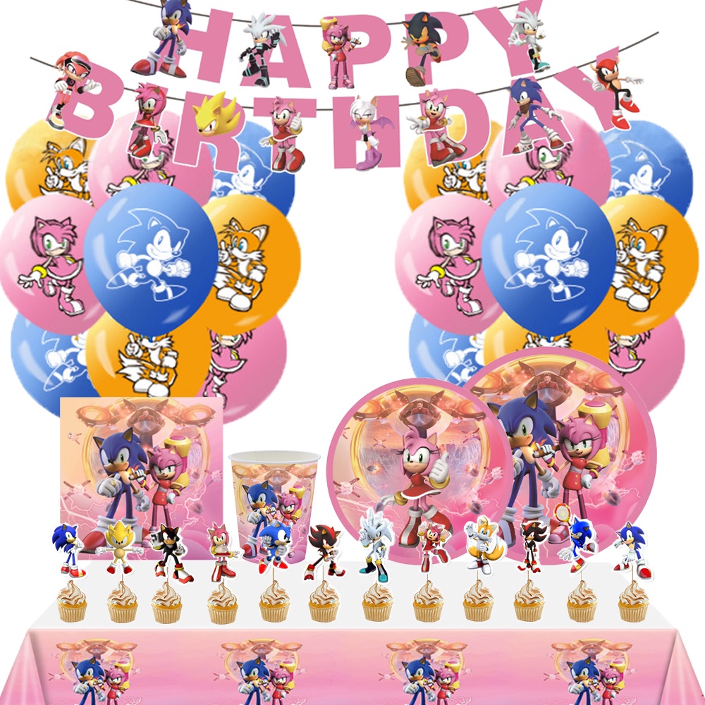 Sonic Party Decorations Supplies Girl Birthday Party Pink Disposable ...