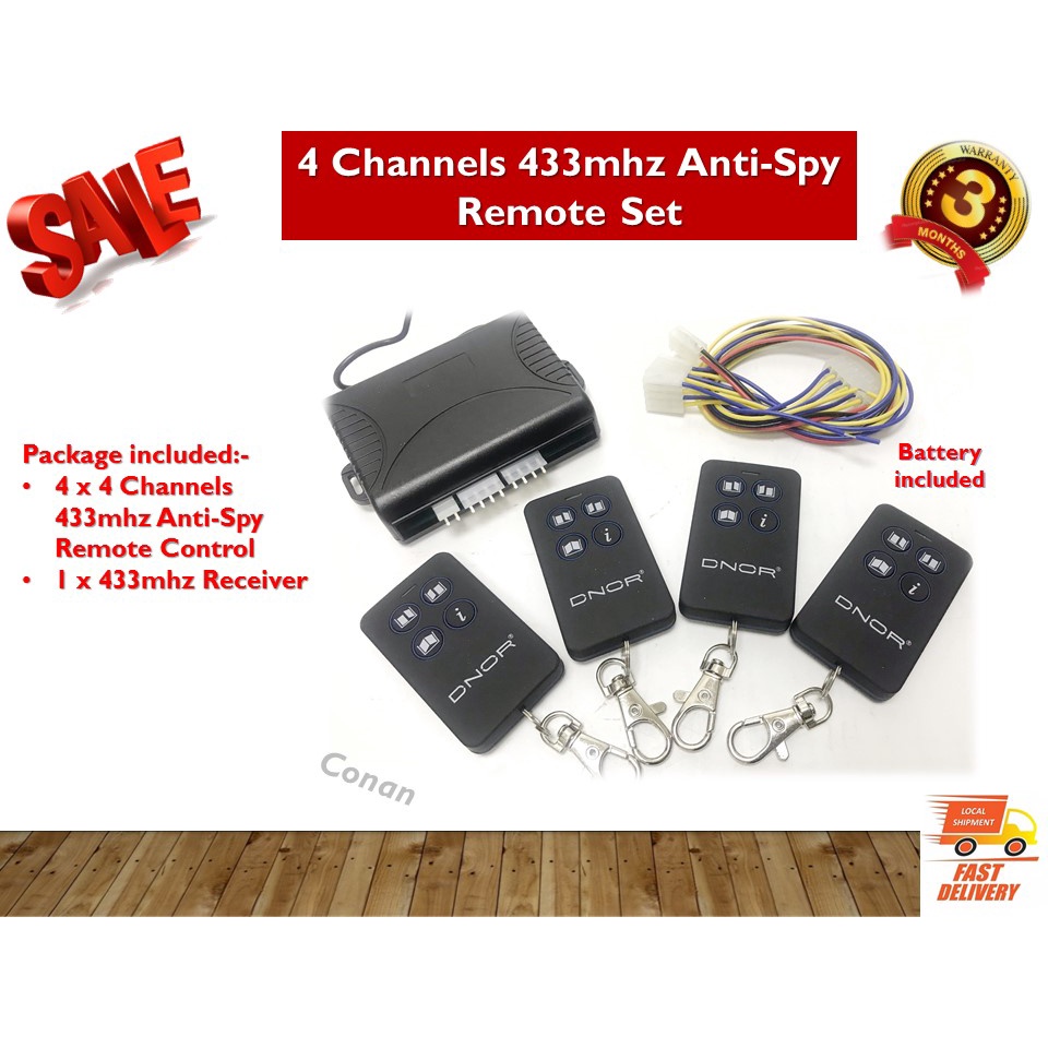 4 Channels 433mhz Anti-Spy Remote Control Set - 4 Remotes + 1 Receiver ...