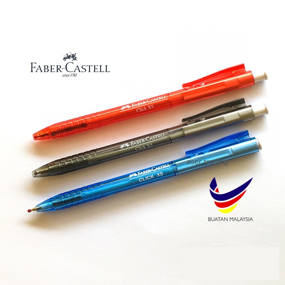 Faber-Castell RETRACTABLE BALL PEN CLICK X5 0.5mm - FA-1425 ( Black , Blue , Red ) | Shopee Malaysia