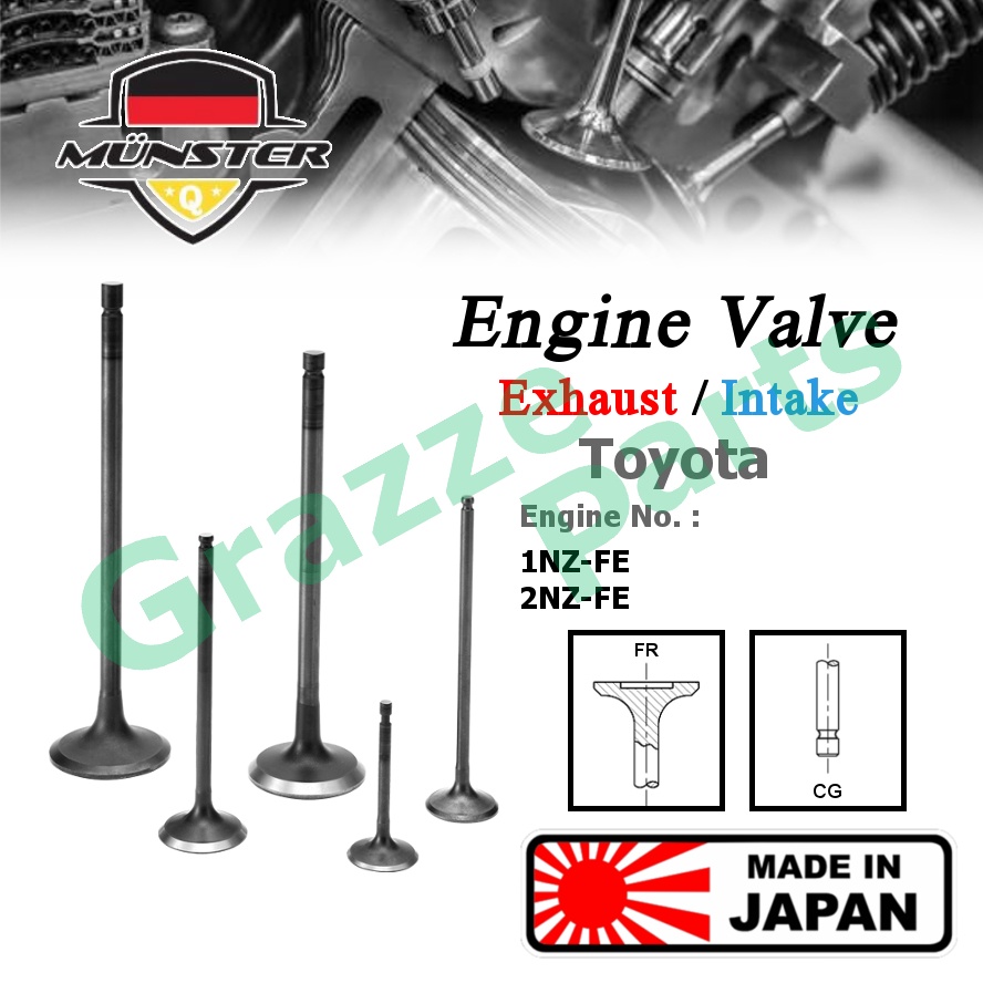 (4pc) Münster Engine Valve EX (25.5mm) IN (30.5mm) Toyota Vios NCP42 ...