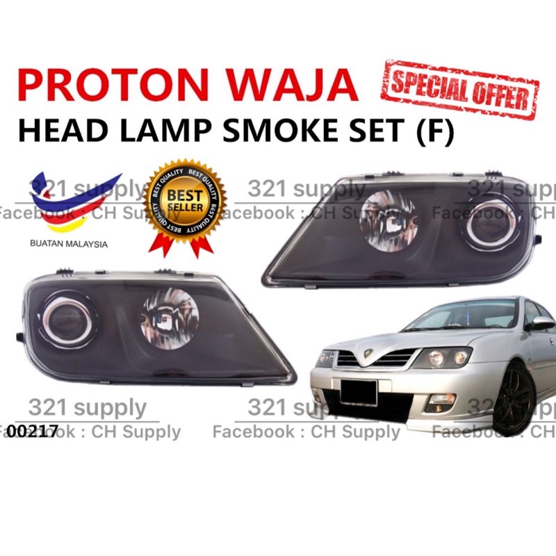 PROTON WAJA HEAD LAMP BLACK SMOKE SET // 2000 MMC CAMPRO CPS LAMPU ...