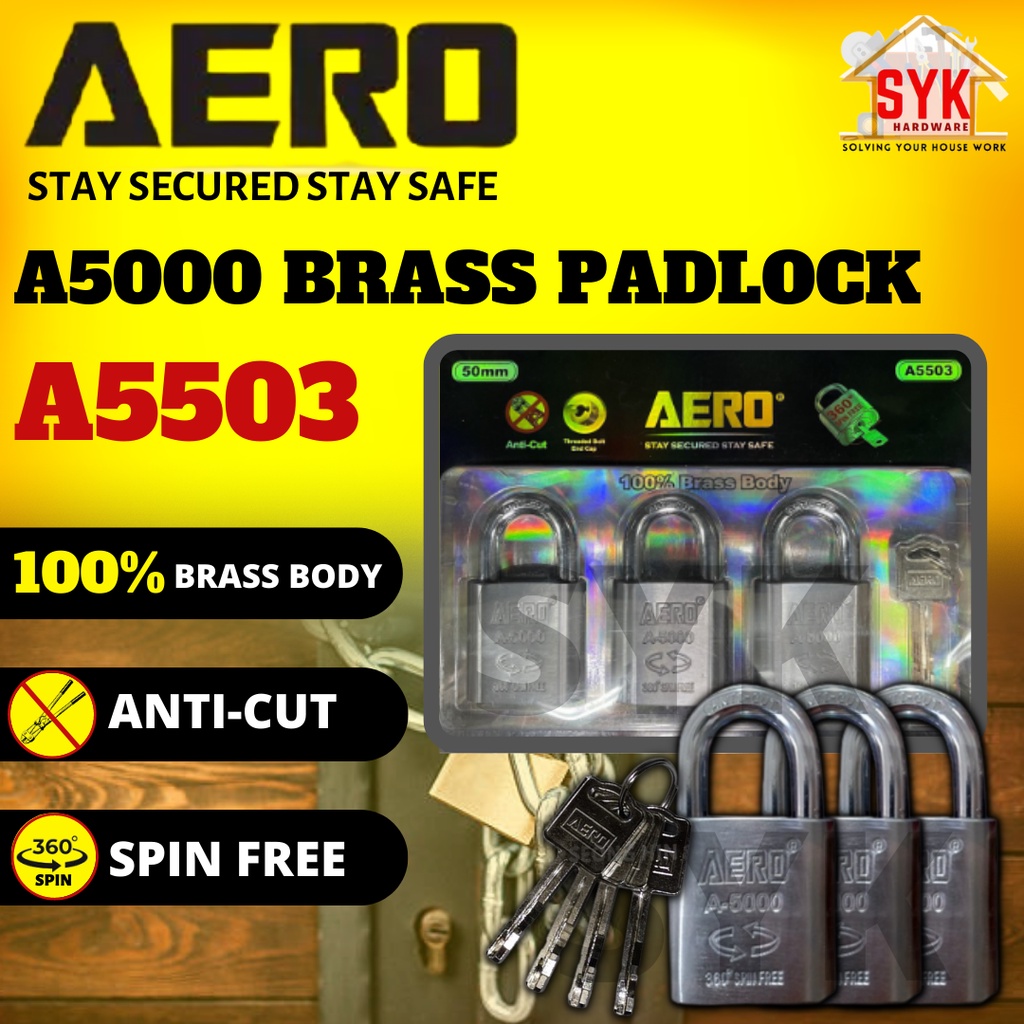 SYK AERO A5503 A5000 Anti-Cut Brass Padlock Door Gate Grill Door ...