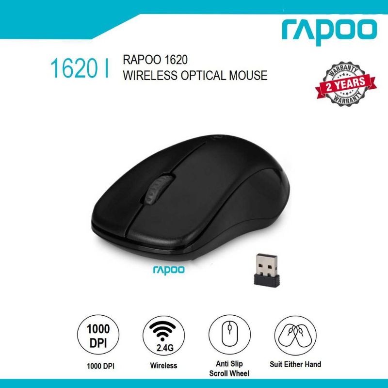 Rapoo 1620 2.4Ghz USB Wireless Optical Mouse with 1000 DPI | Shopee ...