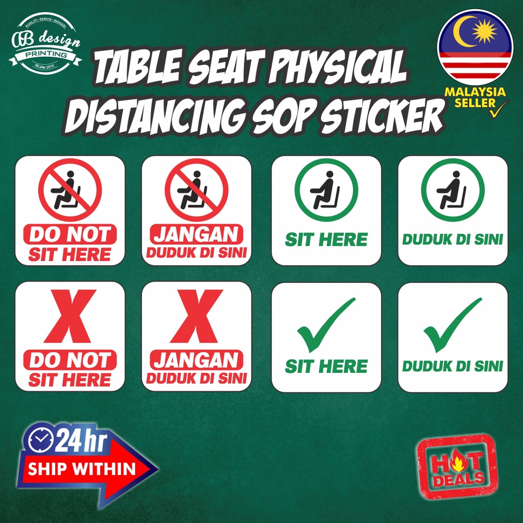 TABLE SEAT PHYSICAL DISTANCING SOP STICKER WATERPROOF READY STOCK ...