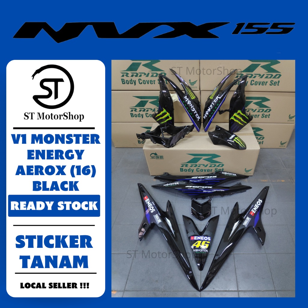 YAMAHA NV-X NVX V1 MONSTER ENERGY AEROX (16)- BLACK COVER SET (STICKER ...
