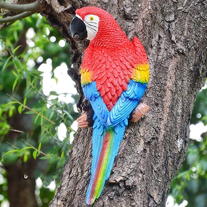 Resin Parrot Hanging Garden Bird Statues Realistic Outdoor Sculpture ...