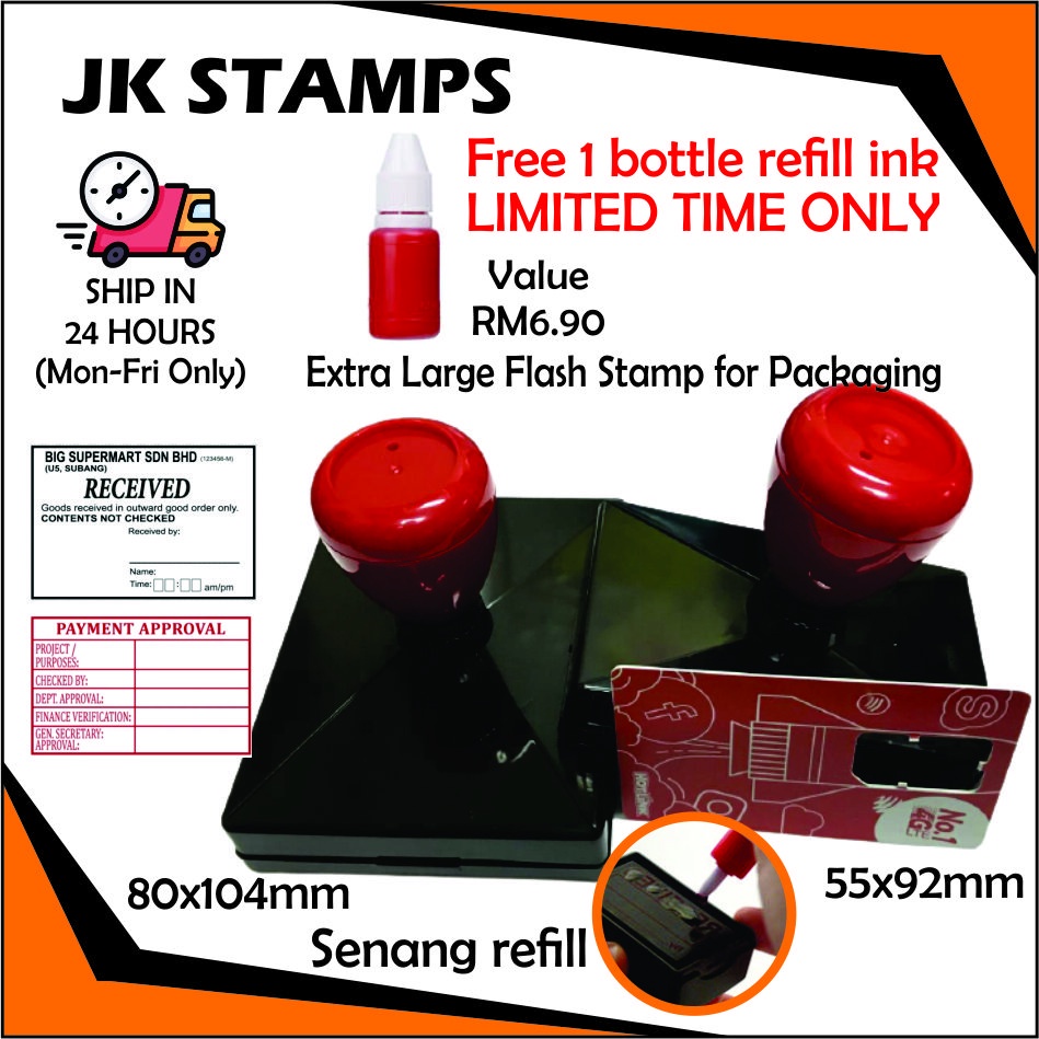 EXTRA LARGE CUSTOM MADE FLASH STAMP WATERPROOF COP SIAP INK KALIS AIR ...