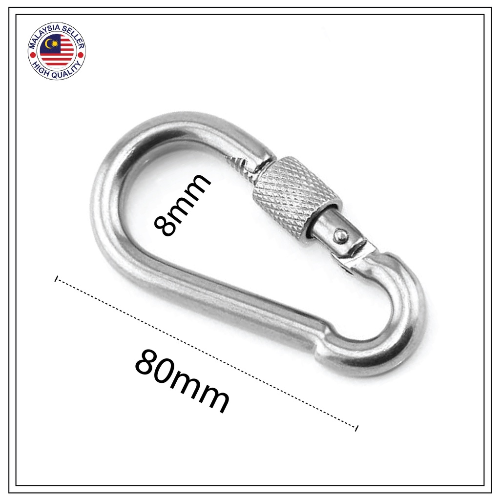 Steel CHROME Spring Carabiner Snap Hook With Nut Keychain Quick Link ...