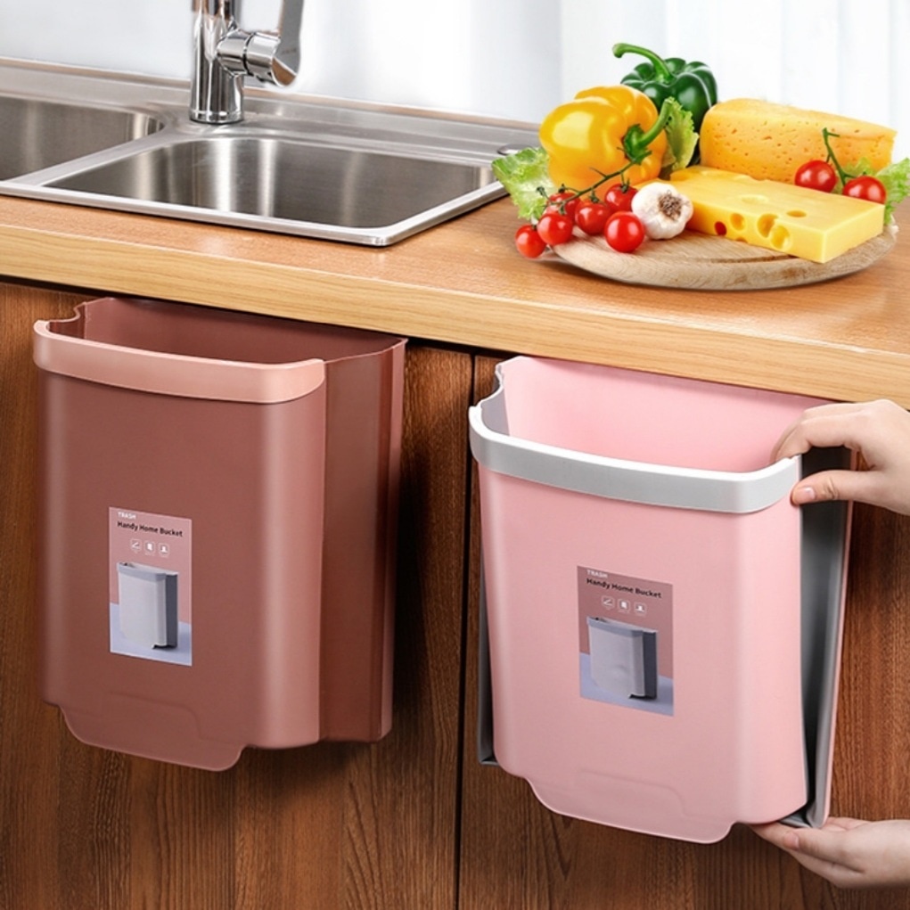 Foldable Dustbin Folding Waste Bin Kitchen Cabinet Door Hanging Trash ...