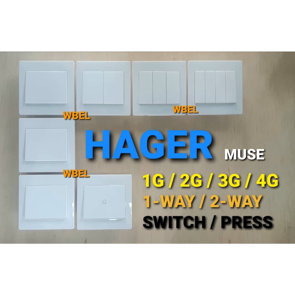 HAGER MUSE SERIES WALL SWITCHES (1G / 2G / 3G / 4G / 1-WAY / 2-WAY ...