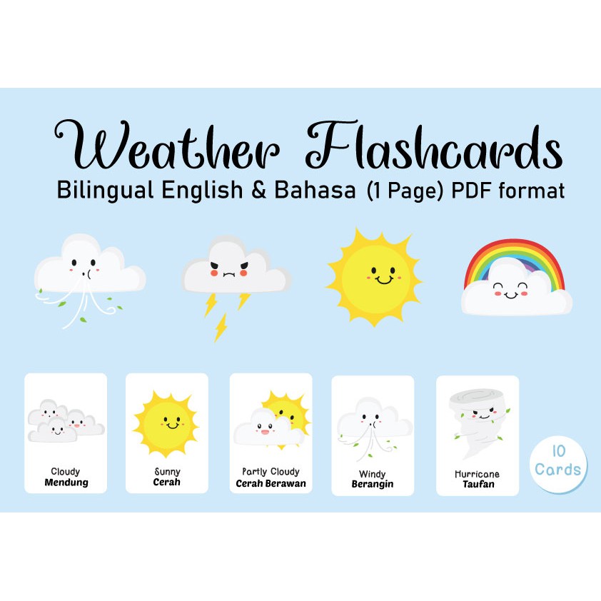 FAST & FREE SHIPPING - Bahasa & English Learn Weather Flashcards ...