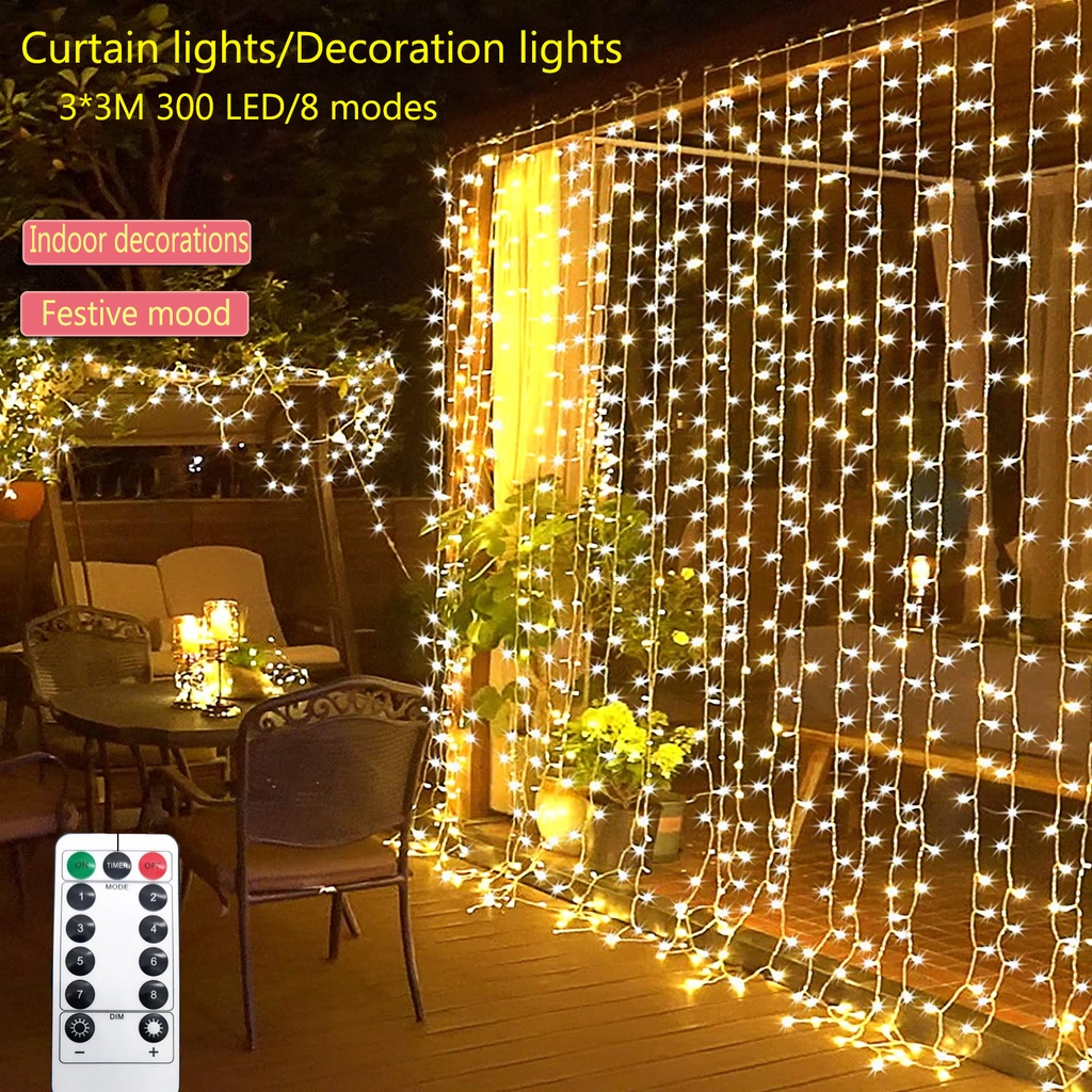 3X3 Meter 8 Mode Backdrop Fairy Lights Camping Outdoor Party Raya Light X'mas LED Curtain Lights ...