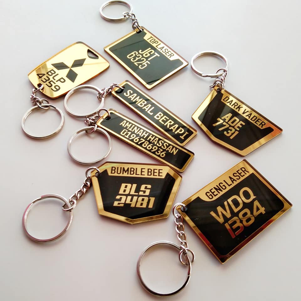 (Top Craft) Keychain Kereta Motor Nombor Plate Mirror Gold Kustom ...