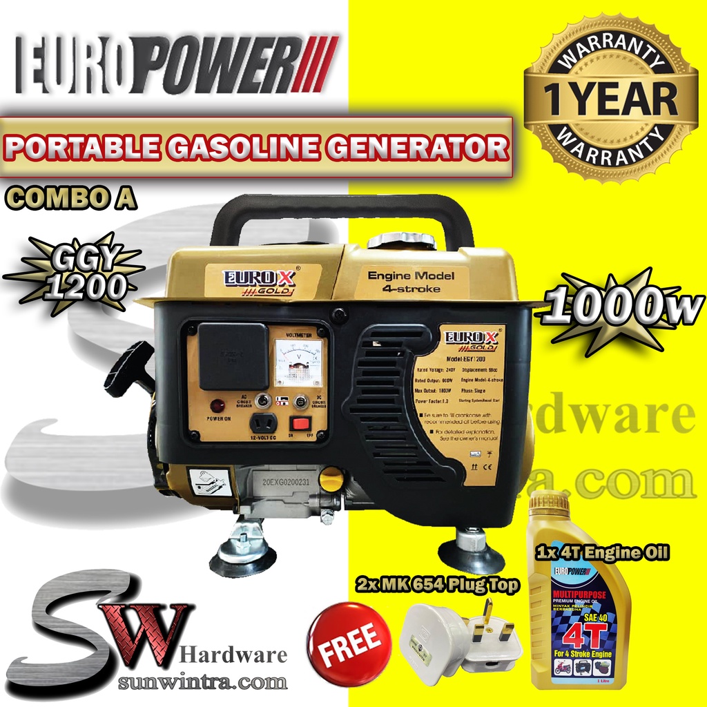 EUROPOWER EUROX GOLD GGY1200 4-stroke Heavy Duty Portable Gasoline Generator Series 1000W GGY ...