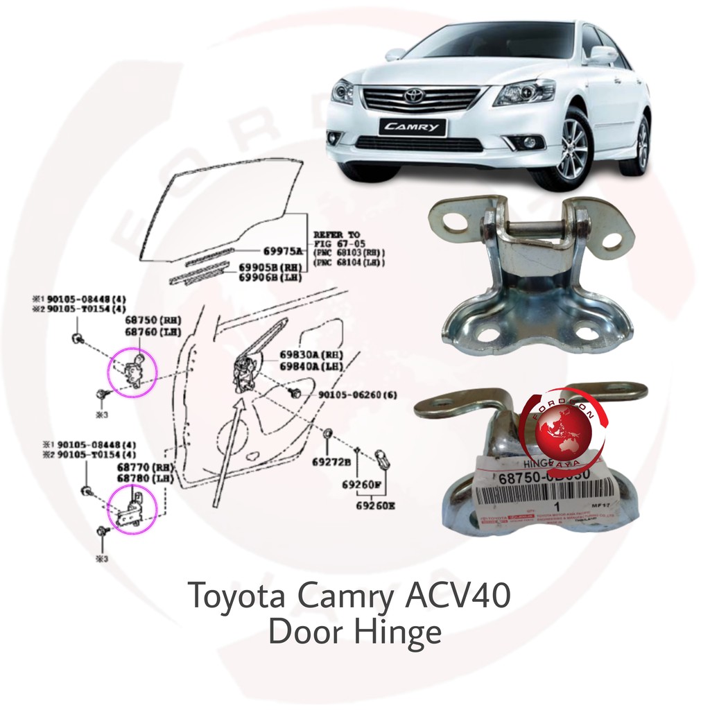 Toyota Camry ACV40 ACV41 Door Hinge Top / Lower 68720-0D050 68760-0D030 ...