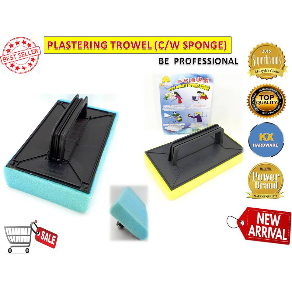 Yellow&Blue Sponge( POWER BRAND ) Scrub Trowel With Handle for Plaster ...