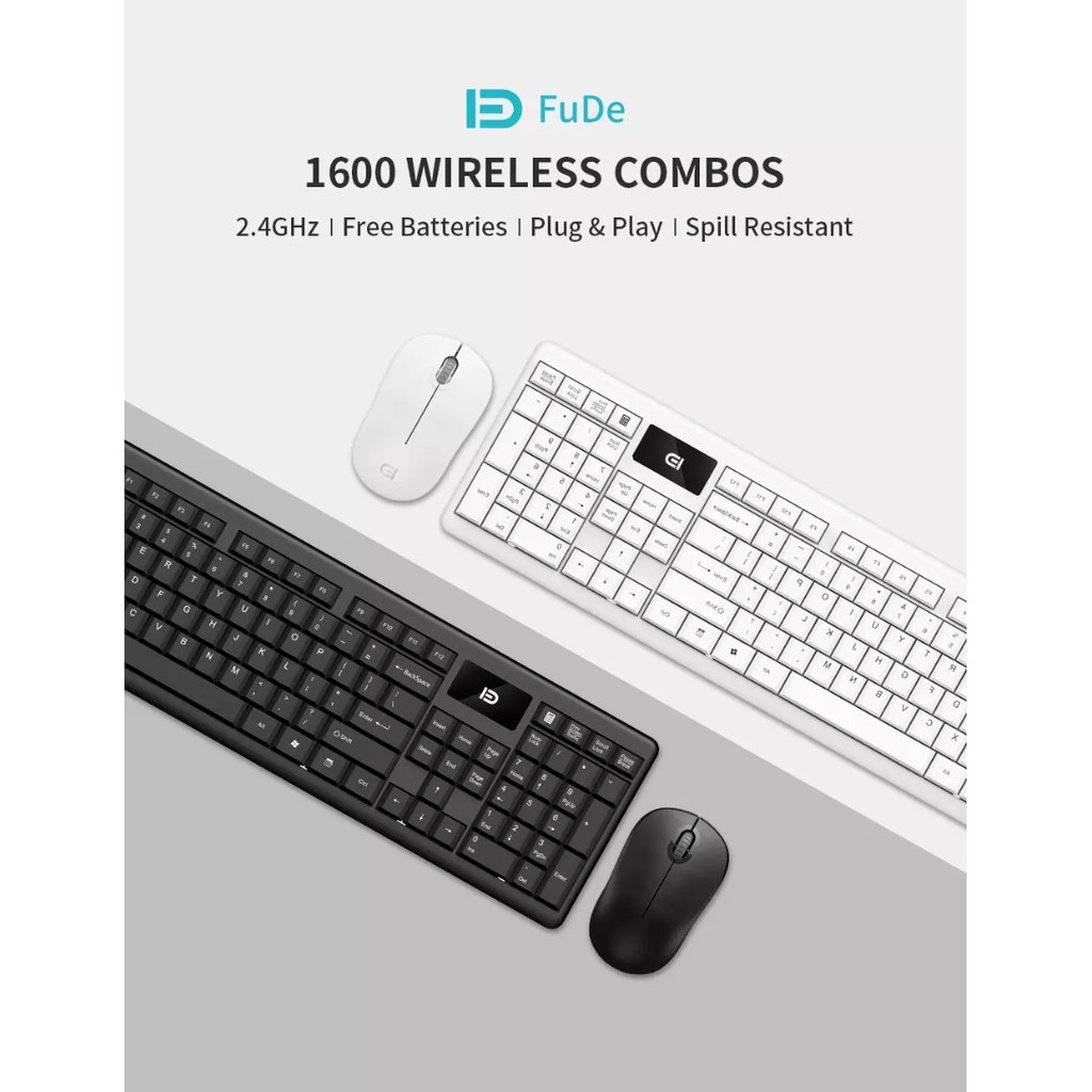 FD 1600 Wireless Keyboard Mouse Combos Plug and Play Spill Resistant 2 ...