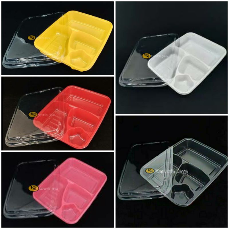 PUTIH MERAH HITAM Bento Tray / Mika Bento 4 Divider Colors (Black ...