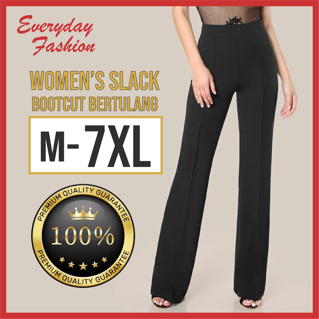 EF Seluar Slek Wanita / Bootcut Poly Cotton Women Slack Pants / Plus ...