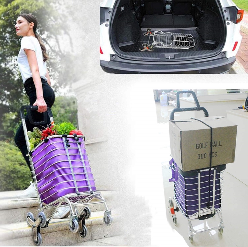 🔥🛒UPGRADE SEAT COVER Climb Stairs Aluminum Alloy Trolley Shopping Cart ...