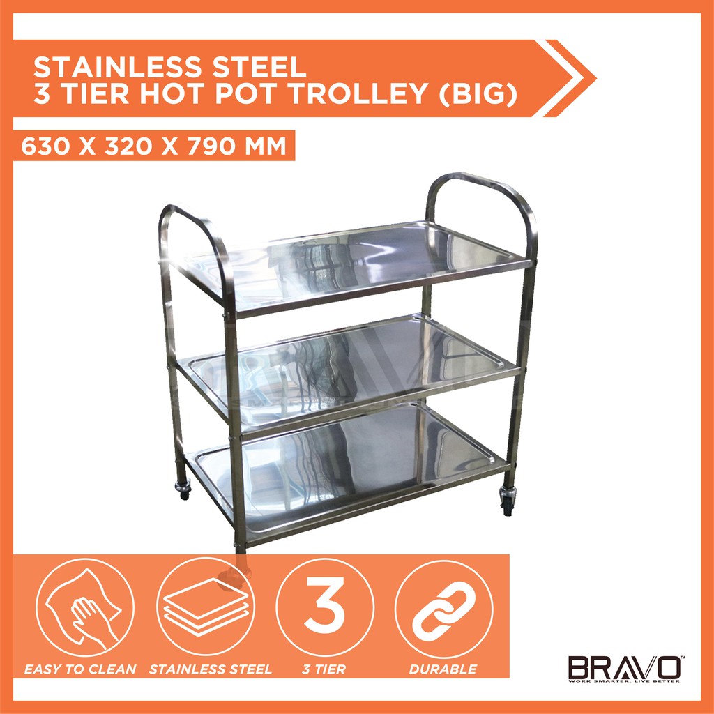 Stainless Steel 3 Tier Hot Pot Trolley BIG Multifunction Trolley Rack ...