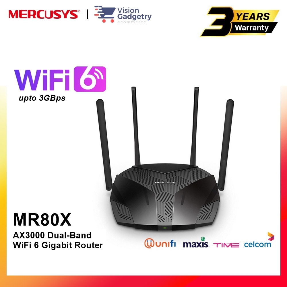 Mercusys MR80X Dual Band AX3000 WiFi 6 Gigabit Router 3GBps | Shopee ...