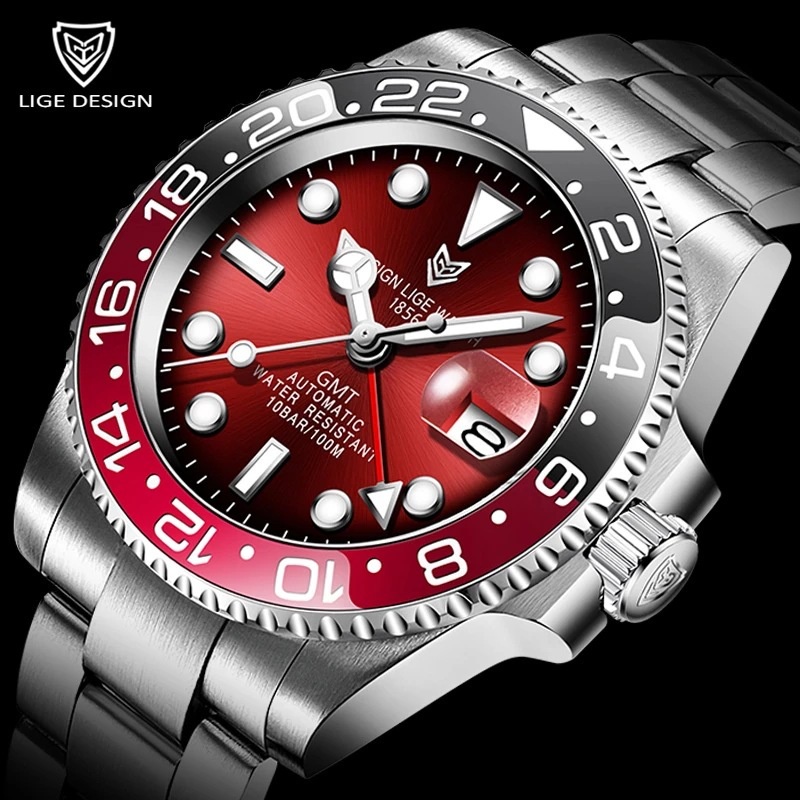 Lige / Lige deep waterproof watch men's business leisure watch GMT ...